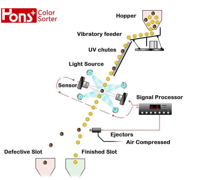 RGB Camera 2500kg/H Color Sorting Machine high resolution recognition
